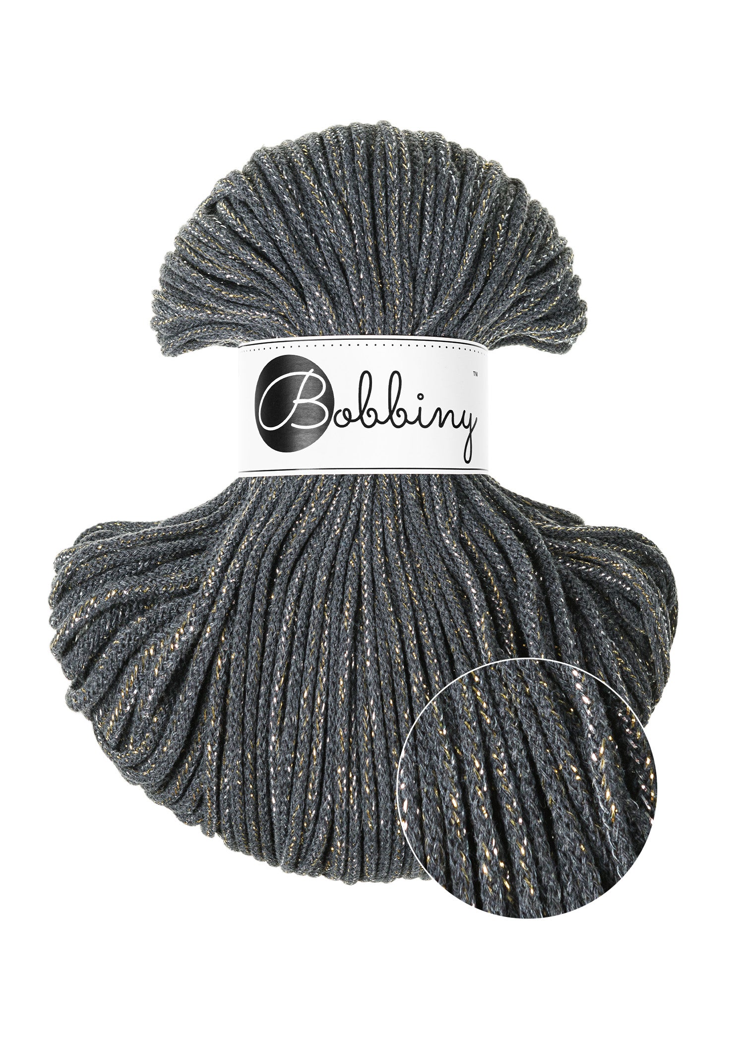 Bobbiny Junior 3mm Braided Macrame Cord (Shiny Charcoal) - 108yds/100m ...